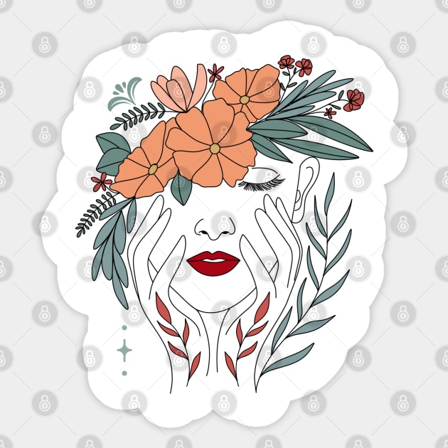 Line Art Lady - Line Art - Sticker | TeePublic