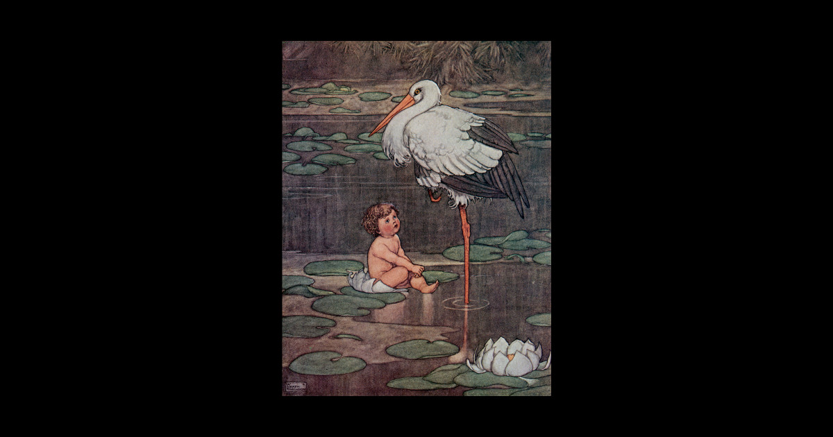 Baby and Stork Vintage Fairy Tale Illustration - Baby - Sticker | TeePublic