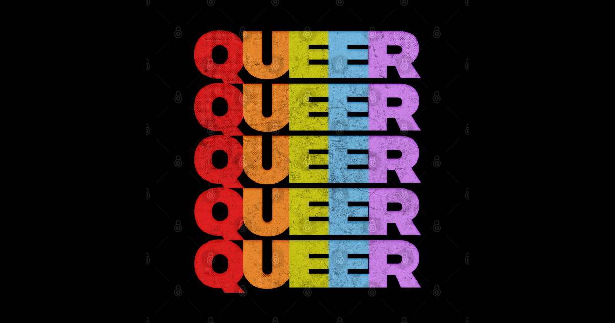 Queer //// Retro Typography Rainbow Design - Queer - Sticker | TeePublic