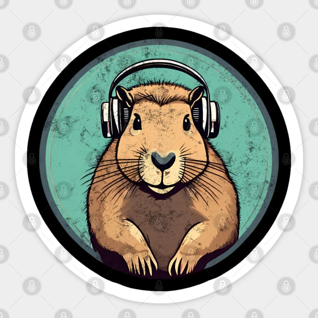 Capybara with headphones - Capybara - Sticker | TeePublic