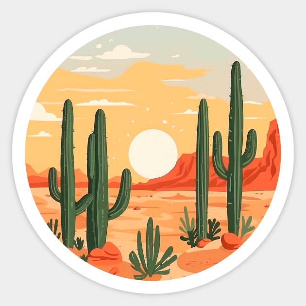 Vivid Desert Scene | Radiant Sun and Cacti Art - Desert Art - Sticker ...
