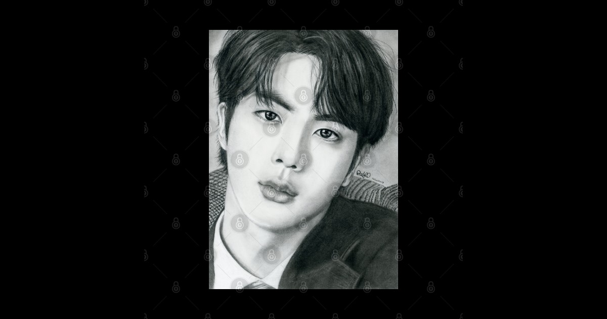 BTS JIN Kim Seokjin hand drawn charcoal portrait - Bts Jin Portrait ...
