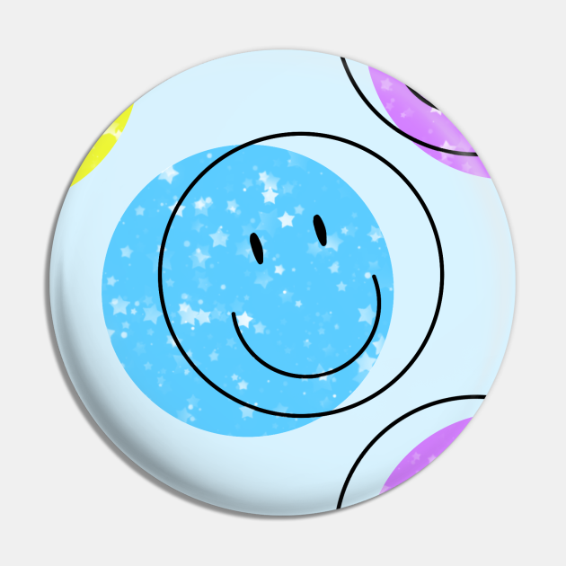 Smiley Face Pattern (Blue Background) - Smiley Face - Pin | TeePublic