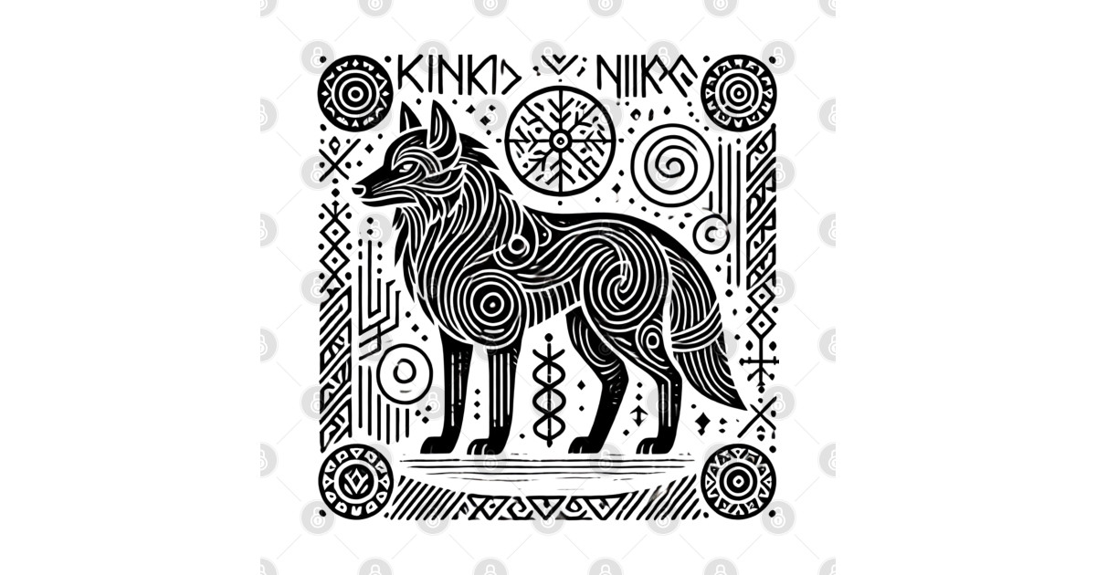 Viking Wolf & Runes – Scandinavian Mythology Linework Design - Viking ...