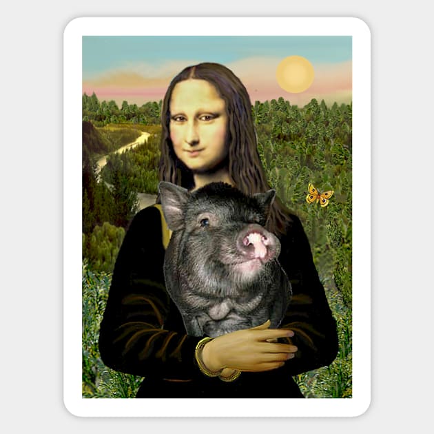 Mona Lisa and her Pot Belly Pig - Pot Belly Pig - Sticker | TeePublic