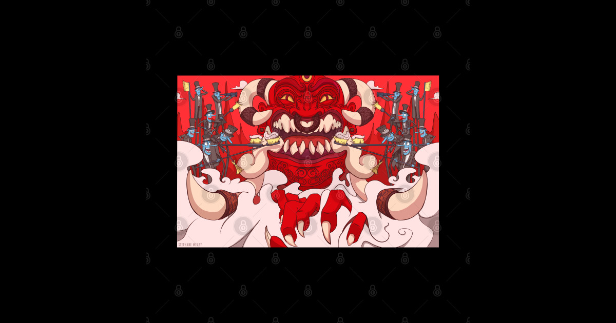 Brushing the demon's teeth - Demon - Sticker | TeePublic