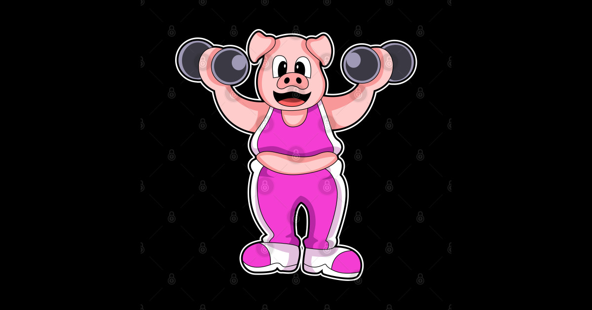 Pig at Bodybuilding with Dumbbells - Sports - T-Shirt | TeePublic