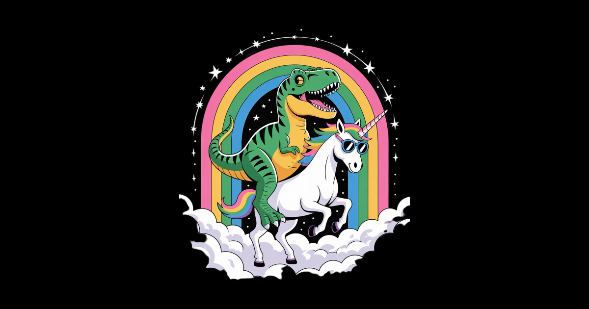 Unicorn Riding T-Rex Dinosaur Rainbow - Unicorn Riding T Rex Dinosaur ...