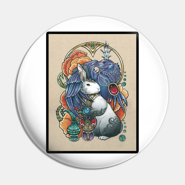 The Rabbit & Raven - Black Outlined Version - Neotraditional - Pin ...