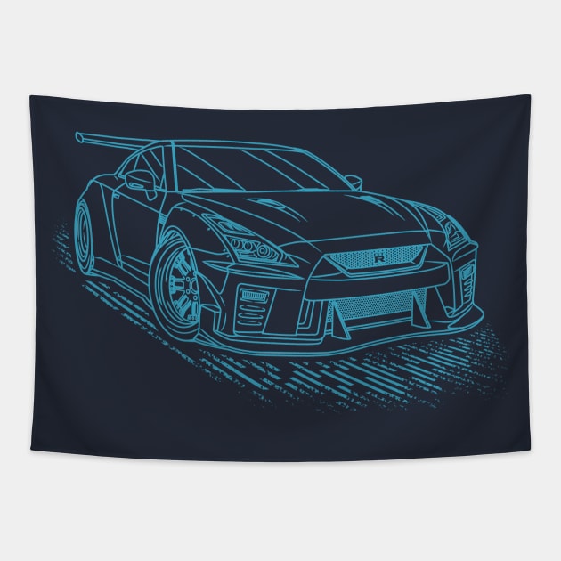 Nissan GTR R35 Lineart Blueprint - Nissan Gtr - Tapestry | TeePublic