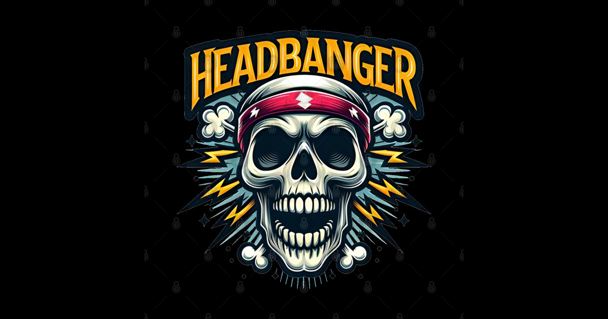 A skull with headbanger and lightning - Headbanger Style - Sticker ...