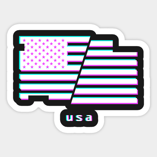 USA - Aesthetic Vaporwave Flag - Vaporwave - Sticker | TeePublic