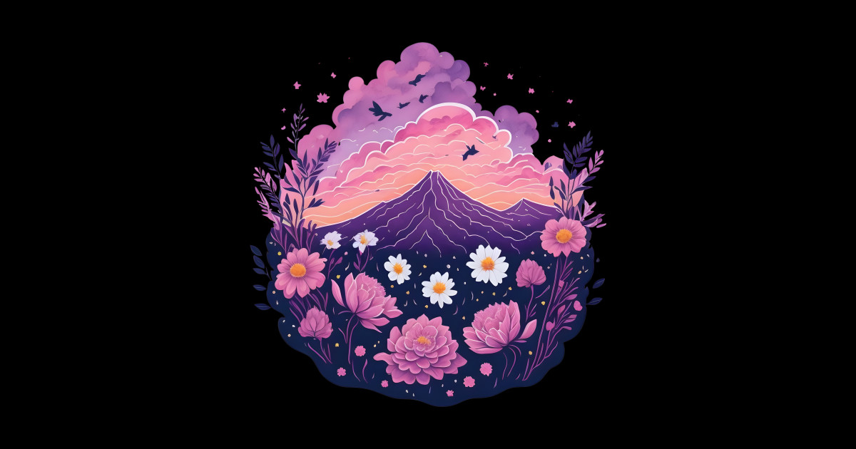 Aesthetic Mountain and Flowers - Mountain Floral - Sticker | TeePublic