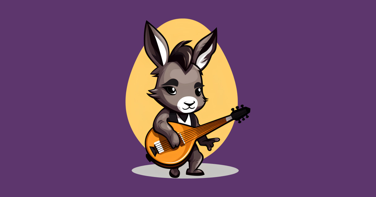 Chibi Donkey Playing Mandolin - Animal Lover - T-Shirt | TeePublic