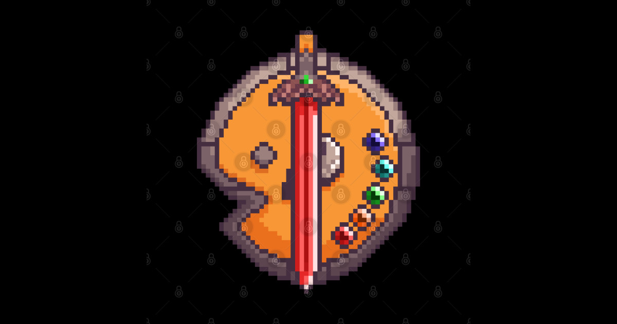 Pixel Art Sword and Palette Shield - Artistic - Sticker | TeePublic