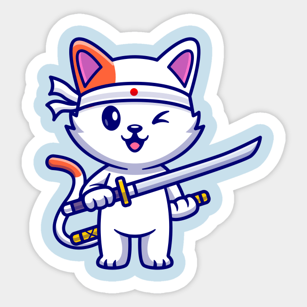 Cute Cat Holding Sword Katana Cartoon - Cute Cat Holding Sword Katana ...