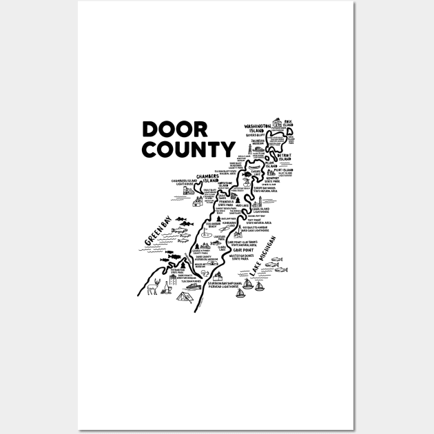 Door County Map - Door County - Posters and Art Prints | TeePublic