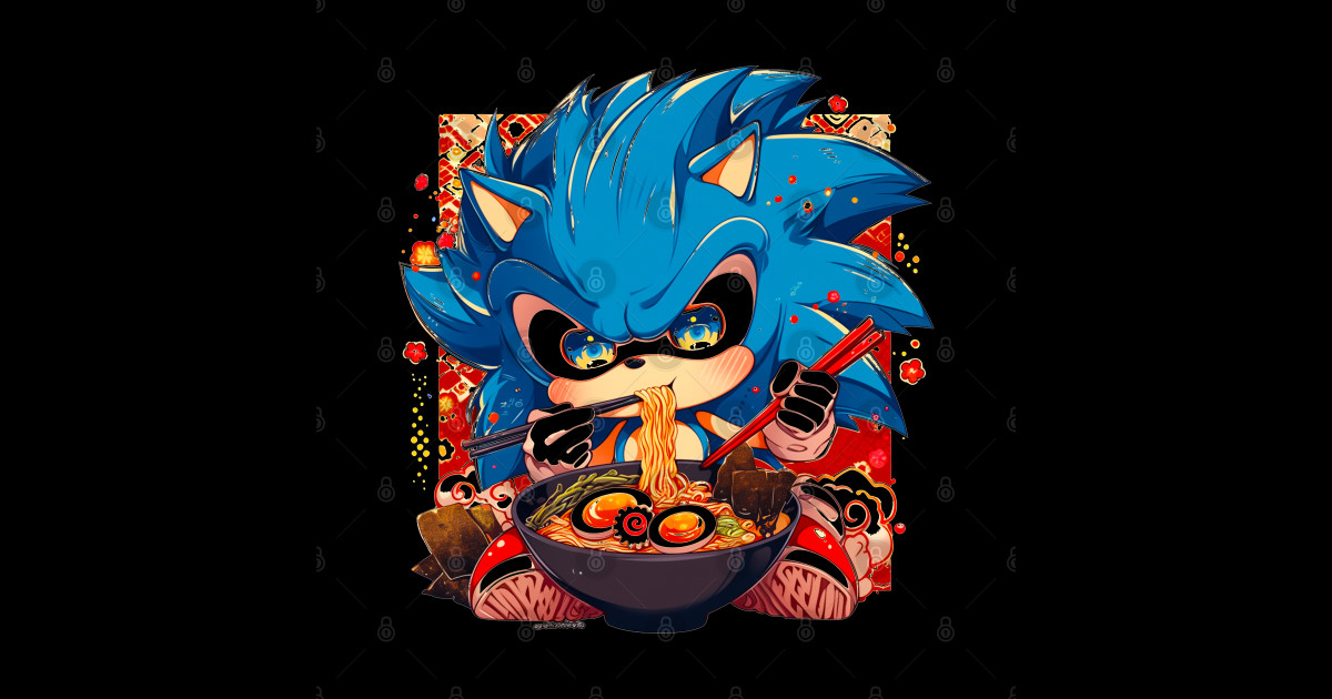 sonic eat ramen - Sonic - Sticker | TeePublic