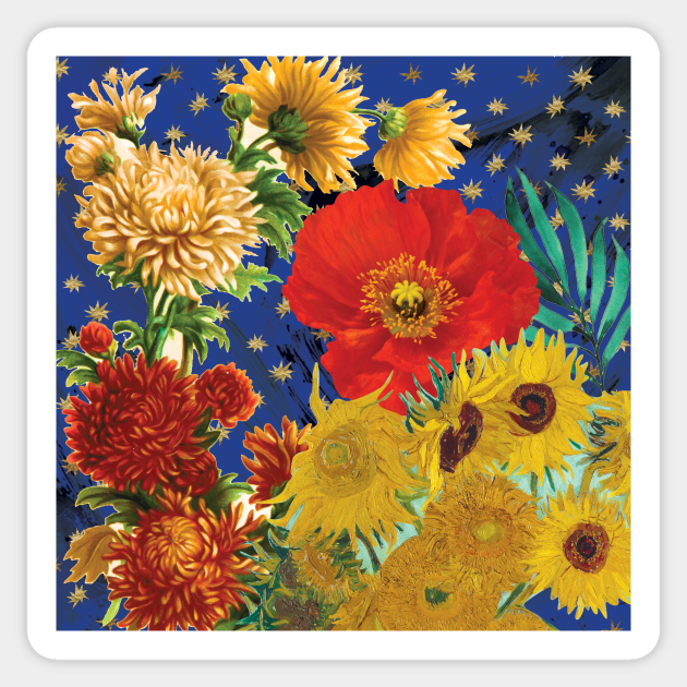 Van Gogh Inspired Floral Pattern - Flower Brain - Sticker | TeePublic