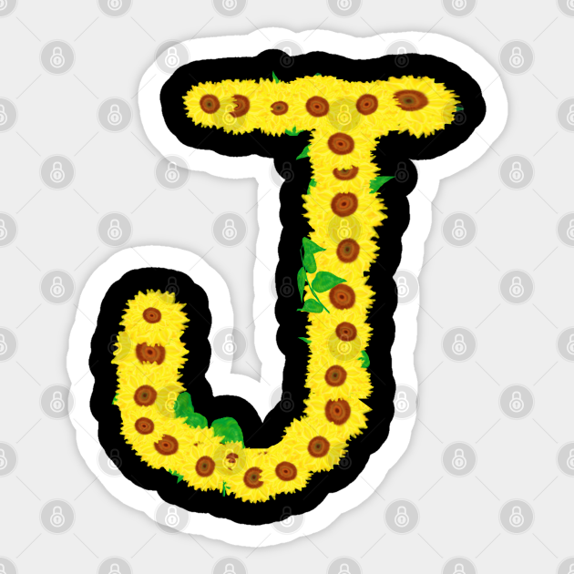 Sunflowers Initial Letter J (Black Background) - Letter J - Sticker ...