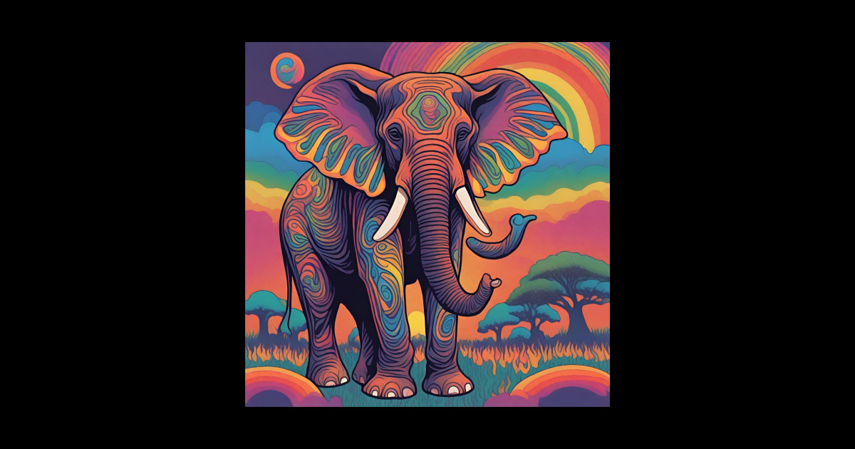 Paint Drawing of an Elephant in the Sunset - Elephant Art - Posters and ...