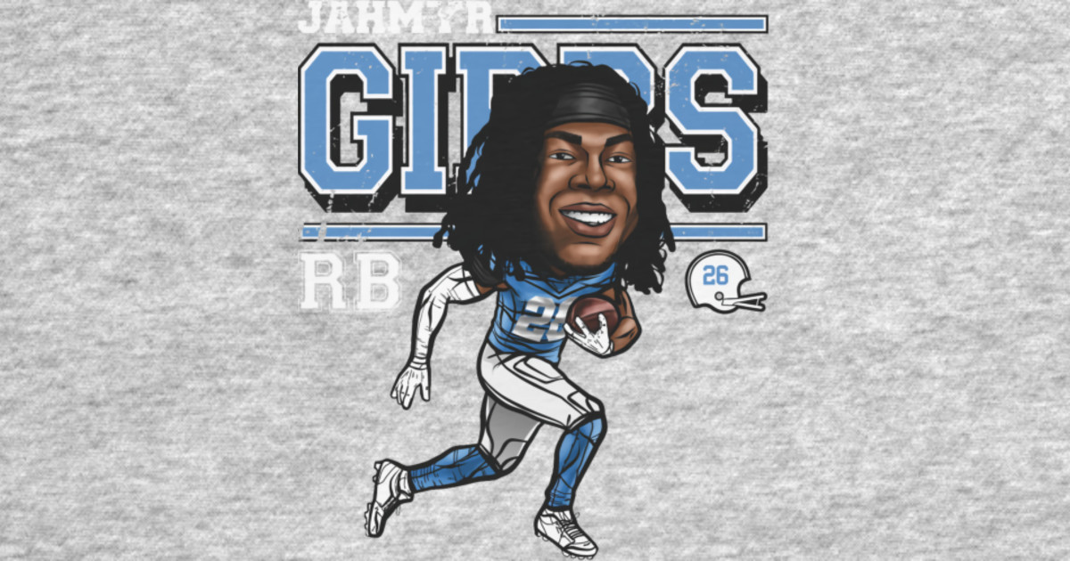 Jahmyr Gibbs Detroit Cartoon - Jahmyr Gibbs - T-Shirt | TeePublic