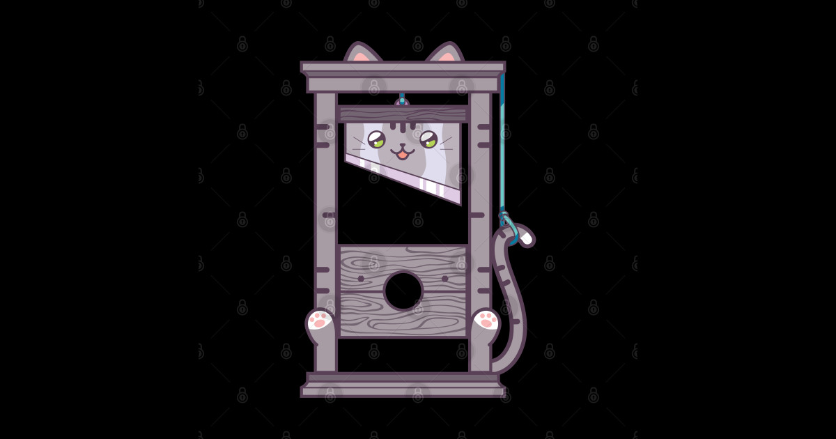 Kawaii Guillotine Kitty ~ Gray - Kawaii Guillotine - Sticker | TeePublic