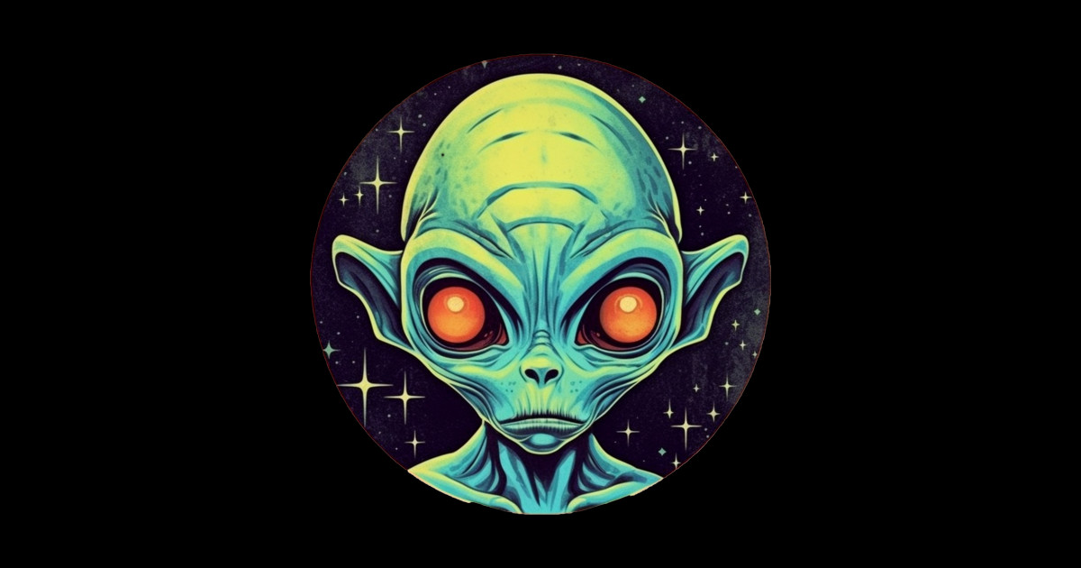 an alien with glowing eyes - Green Alien - Sticker | TeePublic