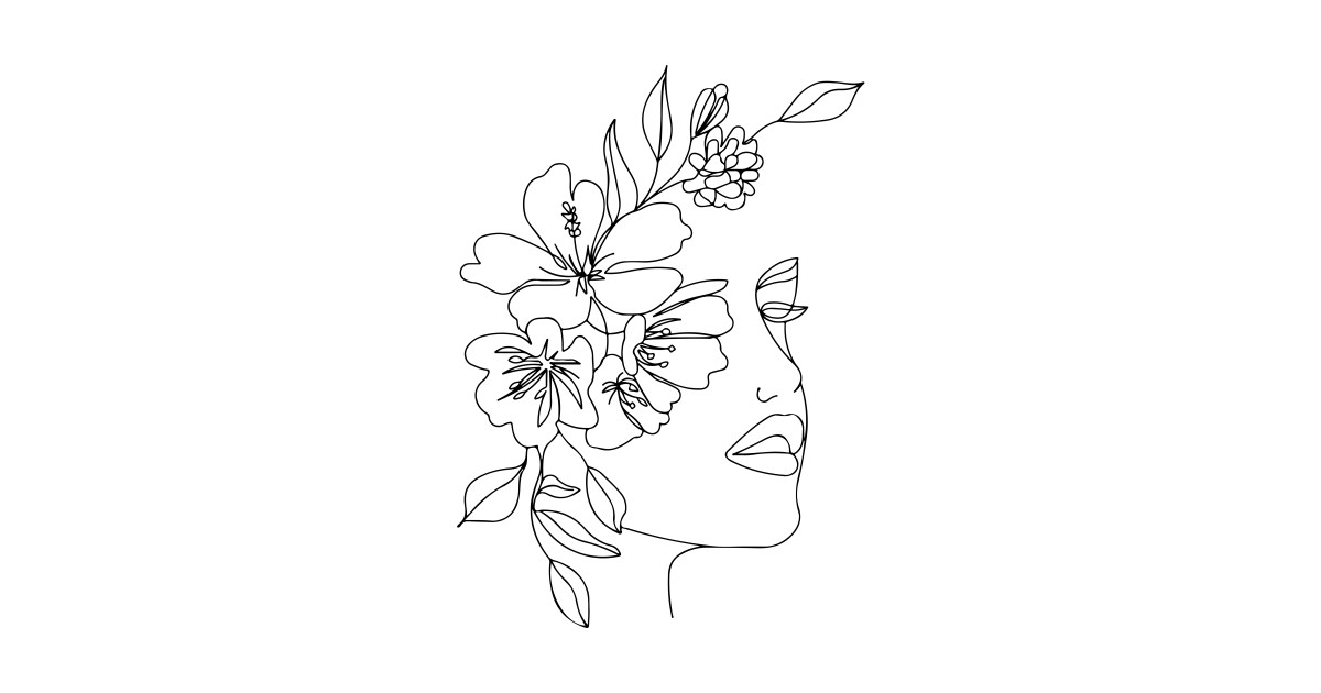 floral face line art - Women Face - T-Shirt | TeePublic