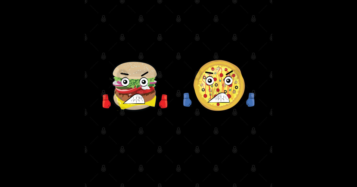 Funny Pizza vs Burger Characters - Fast Food Battle - Fun - Sticker ...