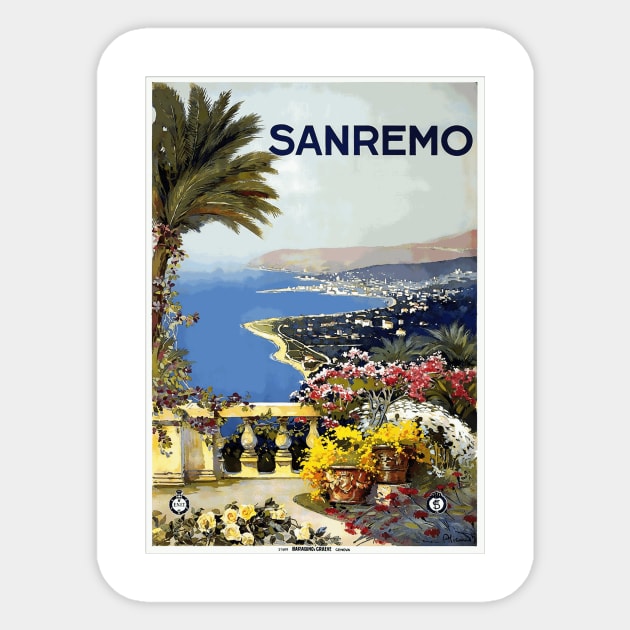 San Remo, Italy - Vintage Travel Poster Design - San Remo - Sticker ...