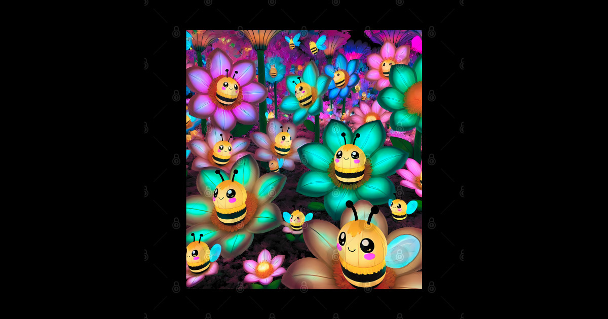 Adorable Neon Bee Garden - Neon Bees - Sticker | TeePublic