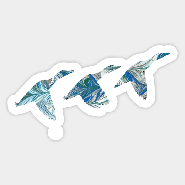 Flying Ducks - Marbled Paper - Sticker | TeePublic