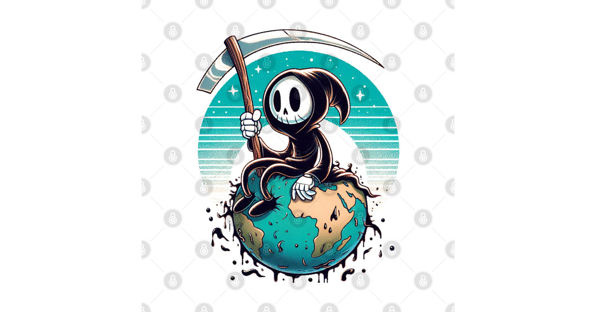 Whimsical Grim Reaper Sitting On Earth - Grim Reaper Sitting On Earth ...