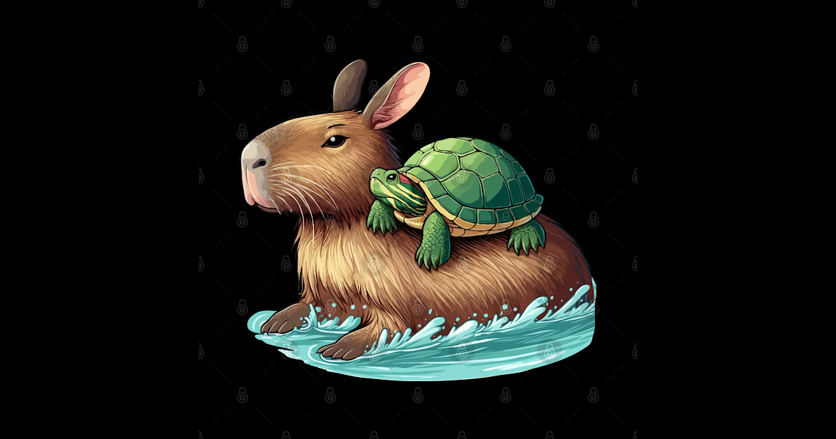 Capybara With Turtle - Capybara Lover - Posters and Art Prints | TeePublic