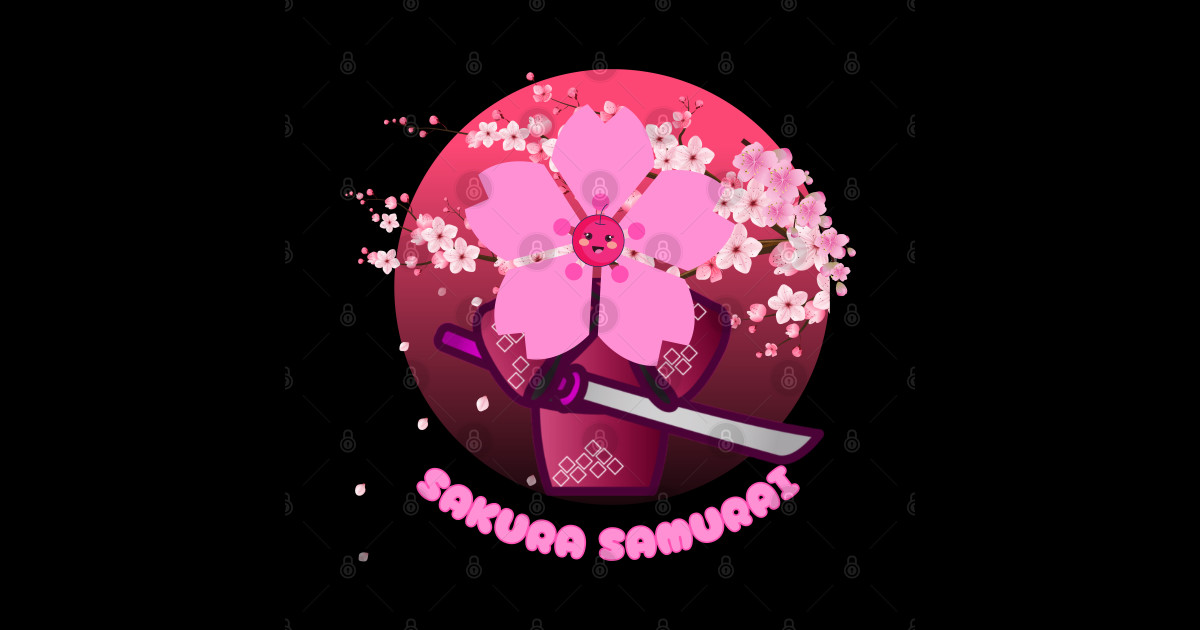 Kawaii sakura samurai cute cherry blossom - Sakura Samurai - Sticker ...