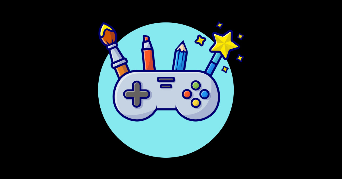 Joystick, Brush, Pencil, And Magic Tool Cartoon Vector Icon ...