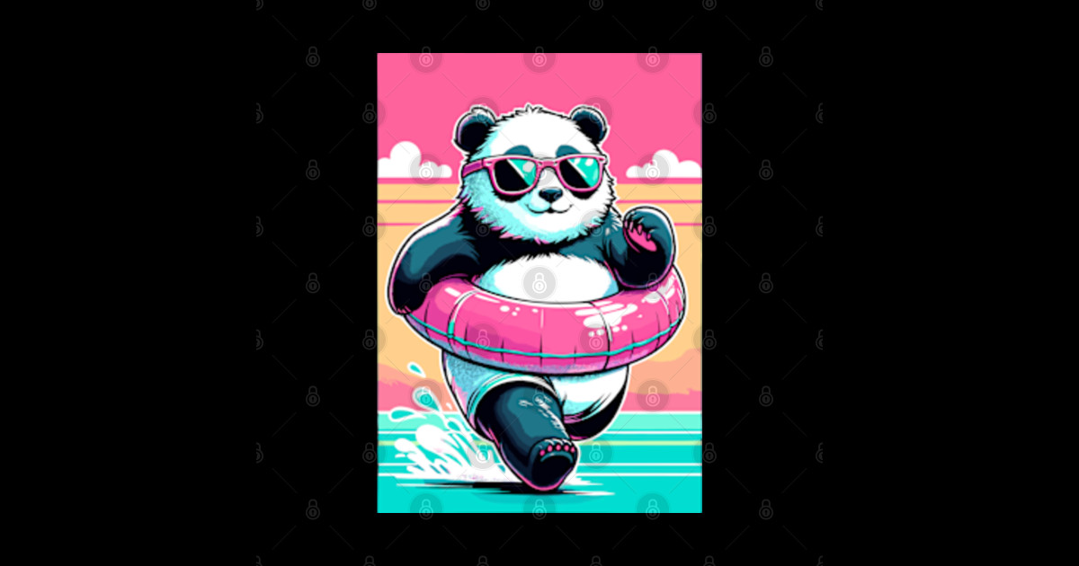 Pool Party Panda in Sunglasses on a Pink Float Funny Pool Panda - Panda ...