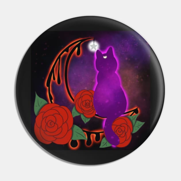 Drippy Moon Cat Tattoo Design (Dark version) - Goth - Pin | TeePublic