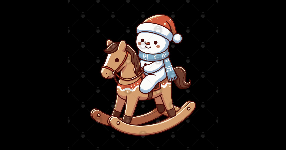 cute snow effigy on Rocking Horse - Snowman - Sticker | TeePublic