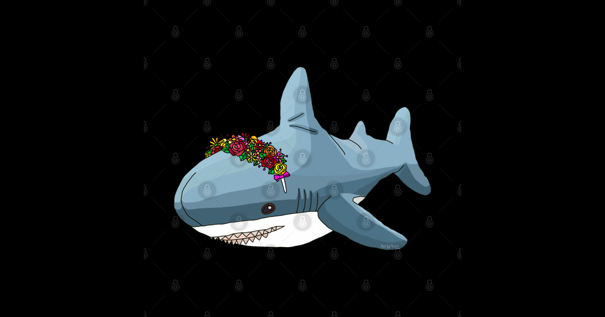 A pretty blue shark with flowers - Blue Shark - Sticker | TeePublic