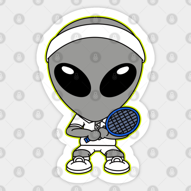 Tennis Playing Gray Space Alien - Tennis - Sticker | TeePublic