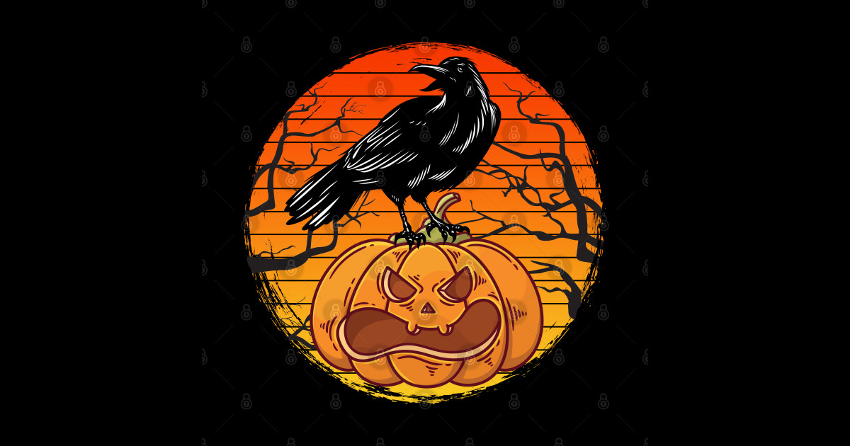 Raven on Jack O Lantern Pumpkin Halloween - Raven - Sticker | TeePublic