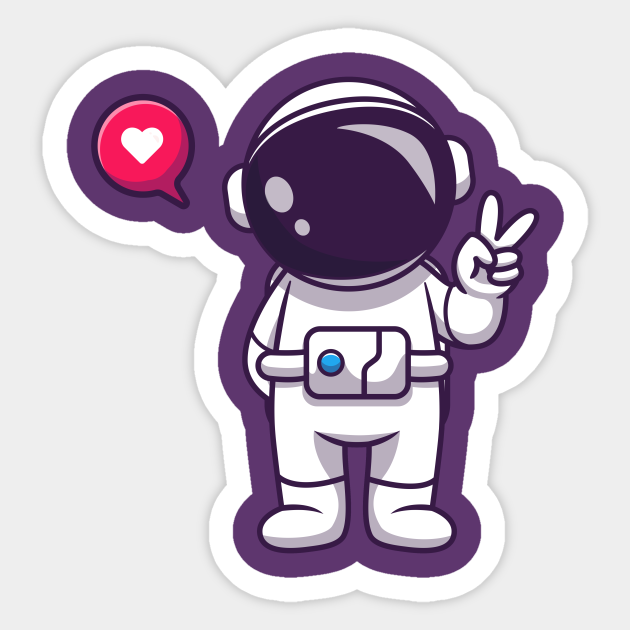 Cute Astronaut - Spaceman Peace Sign - Astronaut Cartoon - Sticker ...