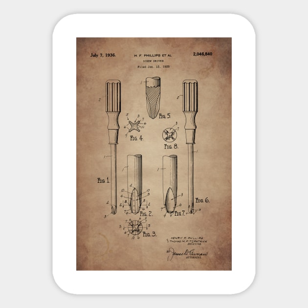 Vintage screw driver patent - Vintage Screw Patent - Sticker | TeePublic