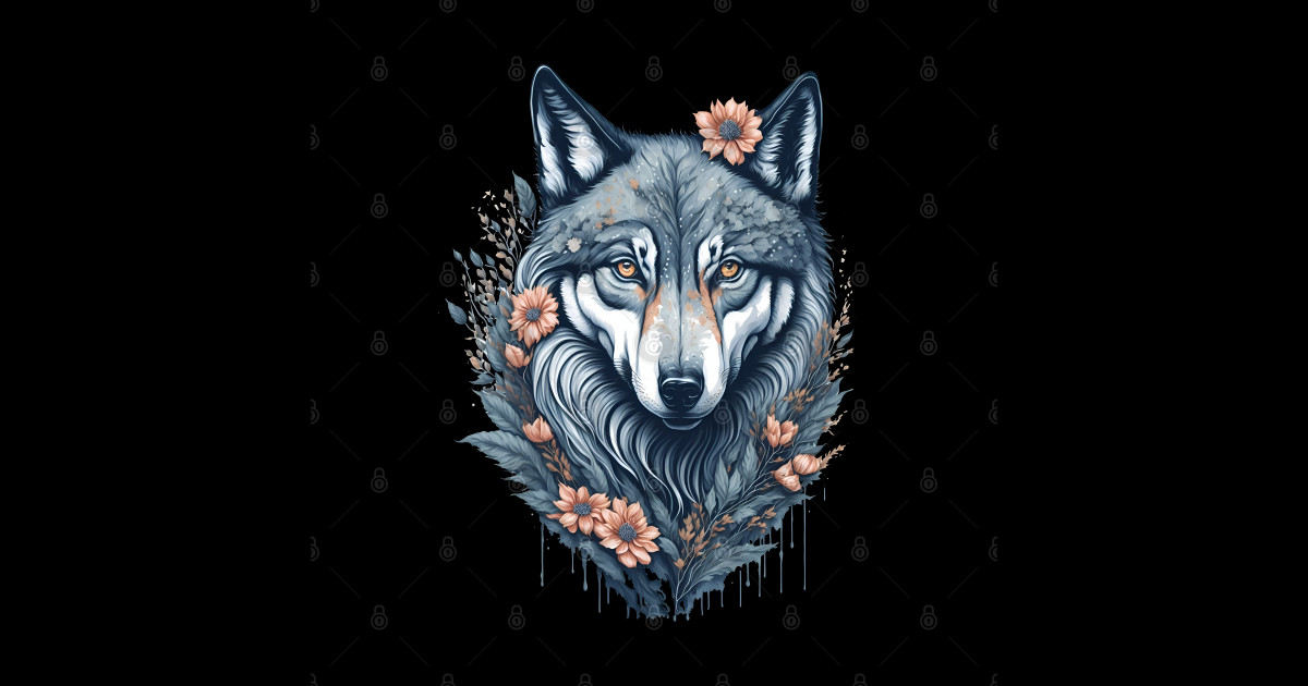 Whimsical Floral Wolf watercolor painting - Wolf Painting - T-Shirt ...