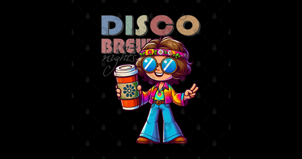Disco Brew Nights - Coffee Disco Cartoon - Sticker | TeePublic
