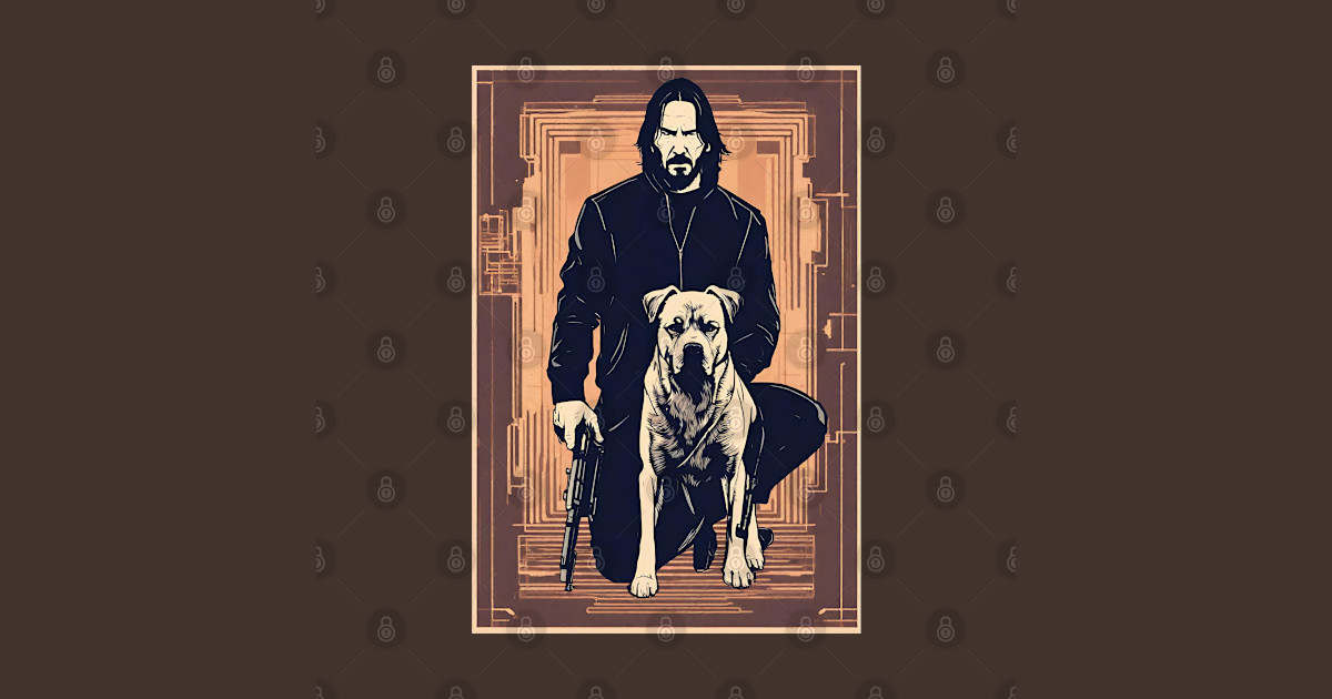John Wick With Parabellum and His Trusty Dog Sunset Vintage Retro Movie ...