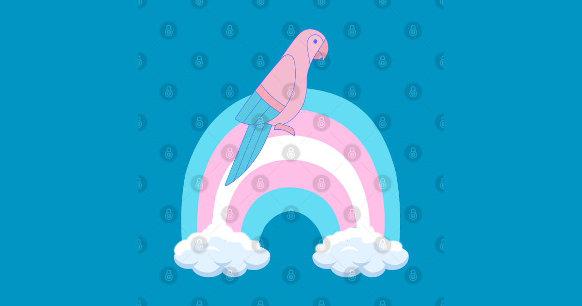 LGBTQ Transgender Pride Flag colors, Rainbow, clouds and cute parrot ...