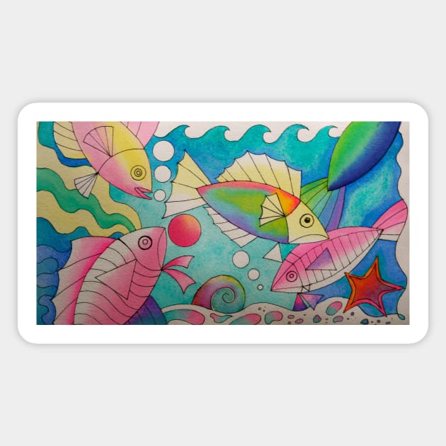 Fishies 2 watercolour - Abstract Fish - Sticker | TeePublic